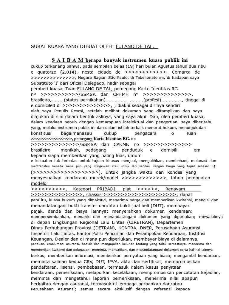 Model Surat Kuasa Publik Untuk Transfer Kendaraan Bermotor | PDF