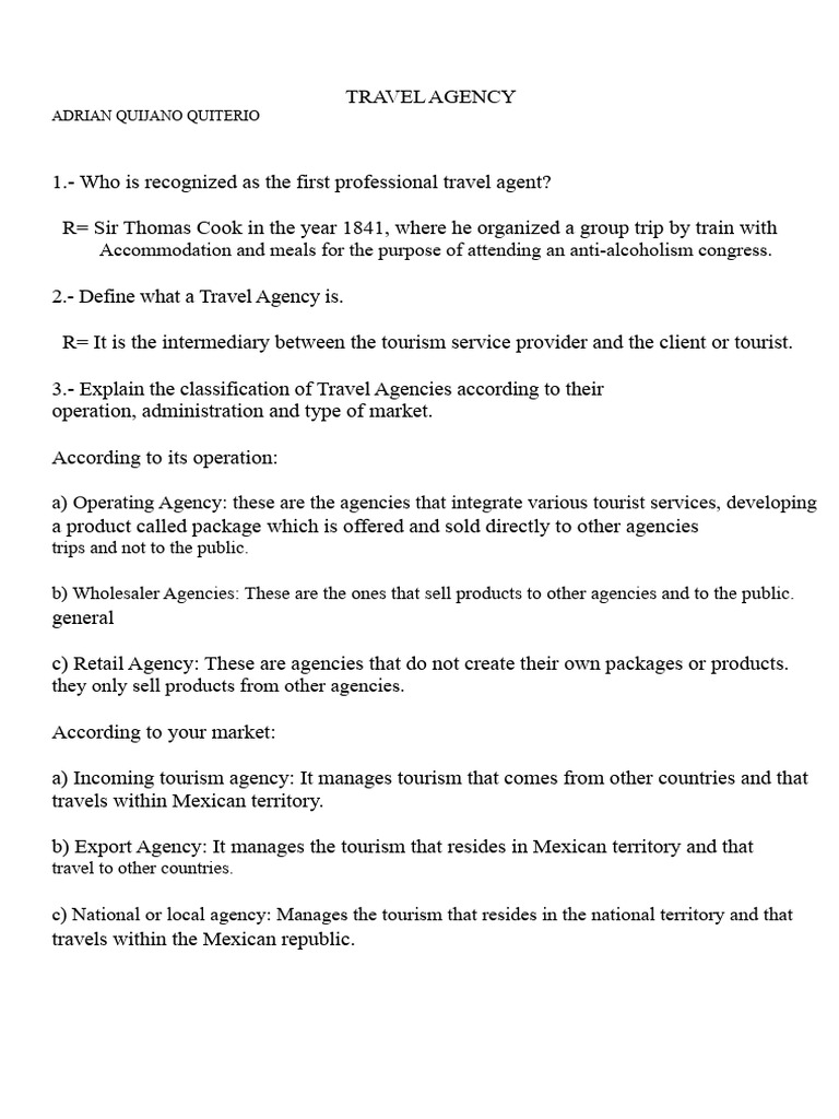 Travel Agency Questionnaire | PDF | Travel Agency | Transport