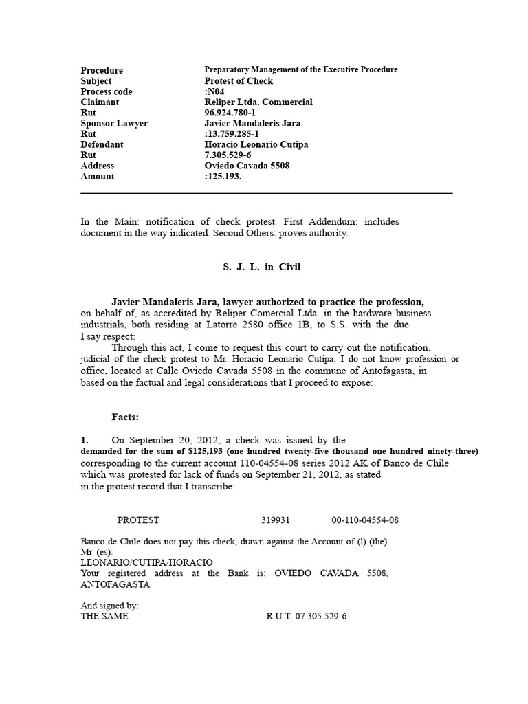 Reliper Check Protest Format | PDF | Government | Public Law