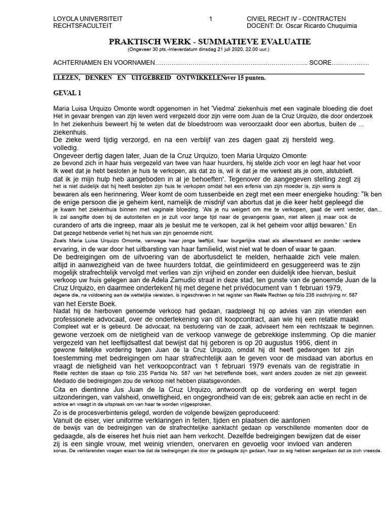 Praktische Opdracht Contracten | PDF