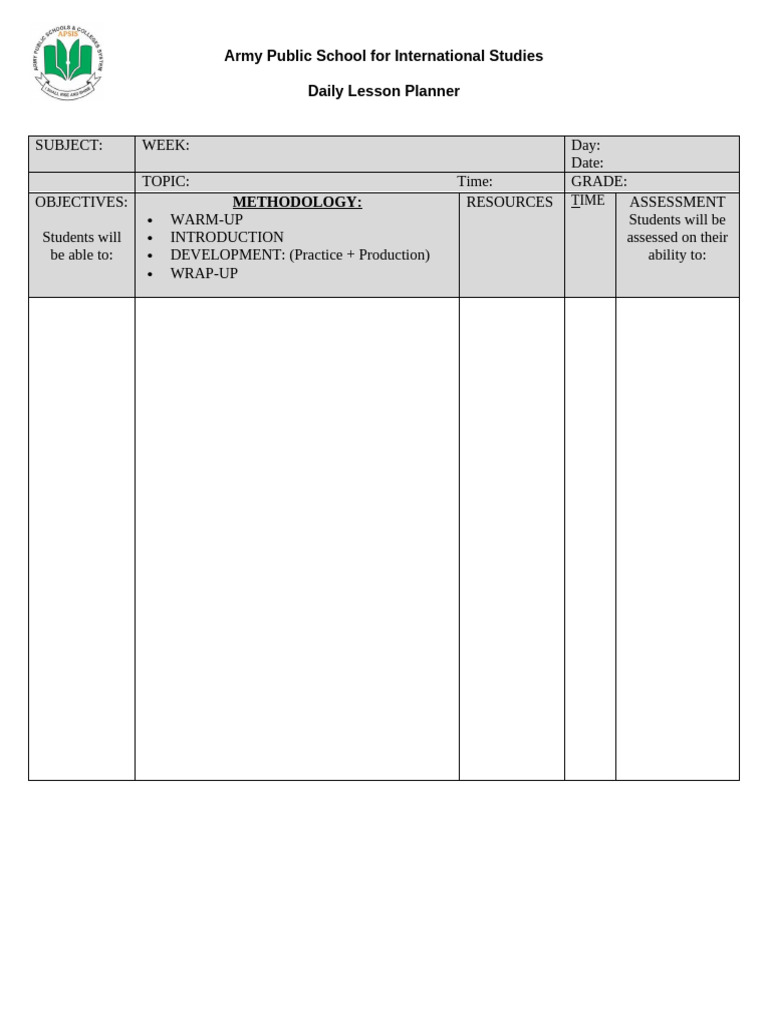 Daily Lesson Planner for APS International Studies | PDF