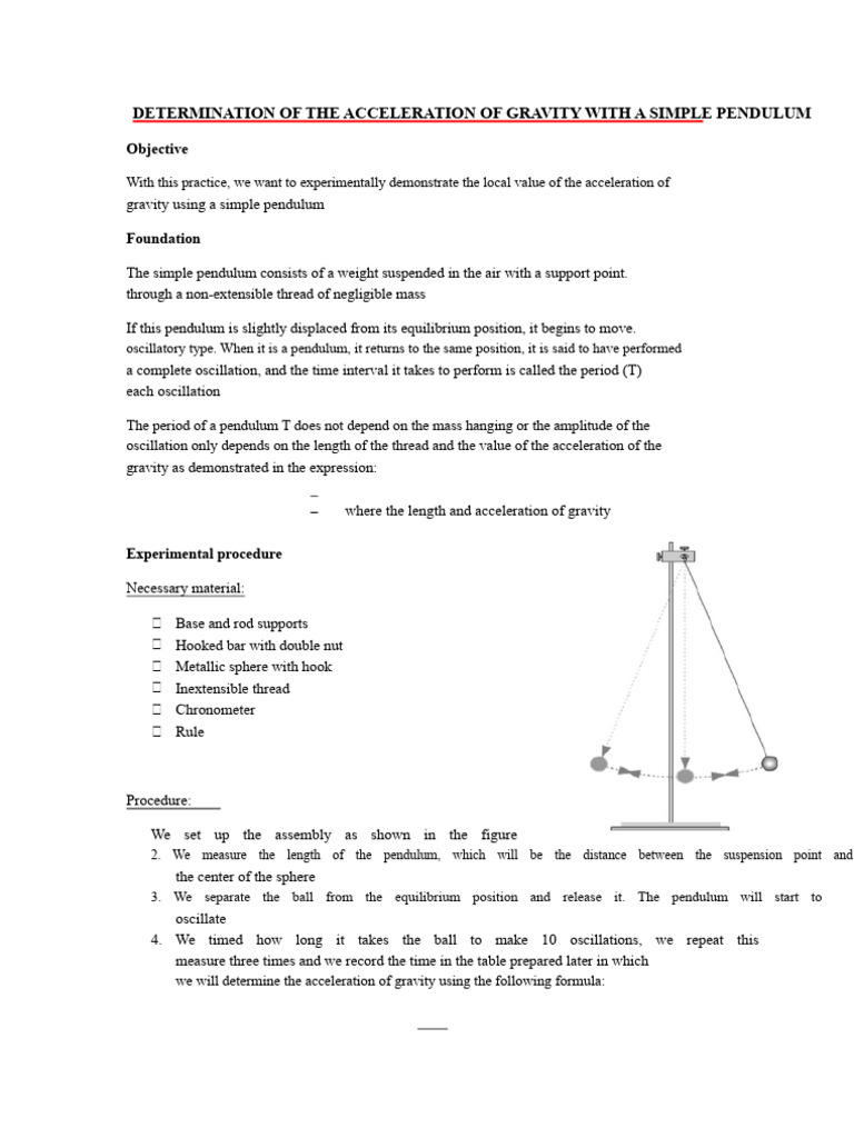 Determination of The Acceleration of Gravity With A Simple Pendulum | PDF | Pendulum | Oscillation