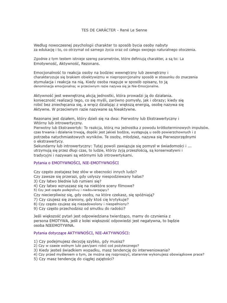 Test Charakteru René Le Senne | PDF