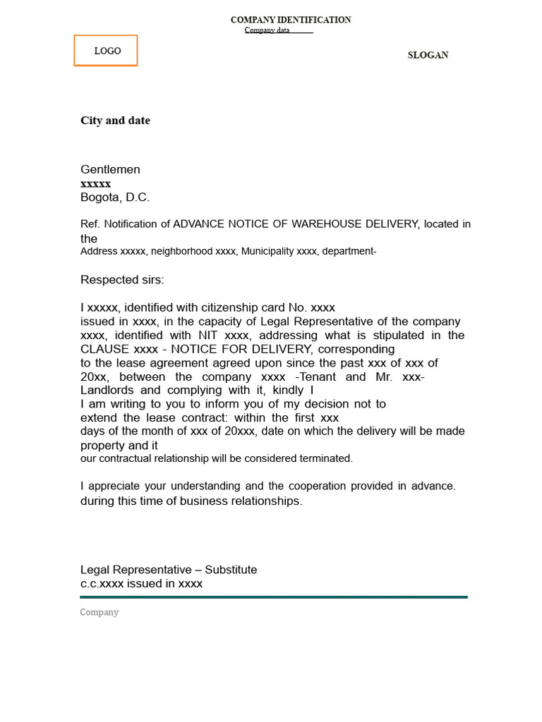 Notice Model For Warehouse Delivery On Lease | PDF