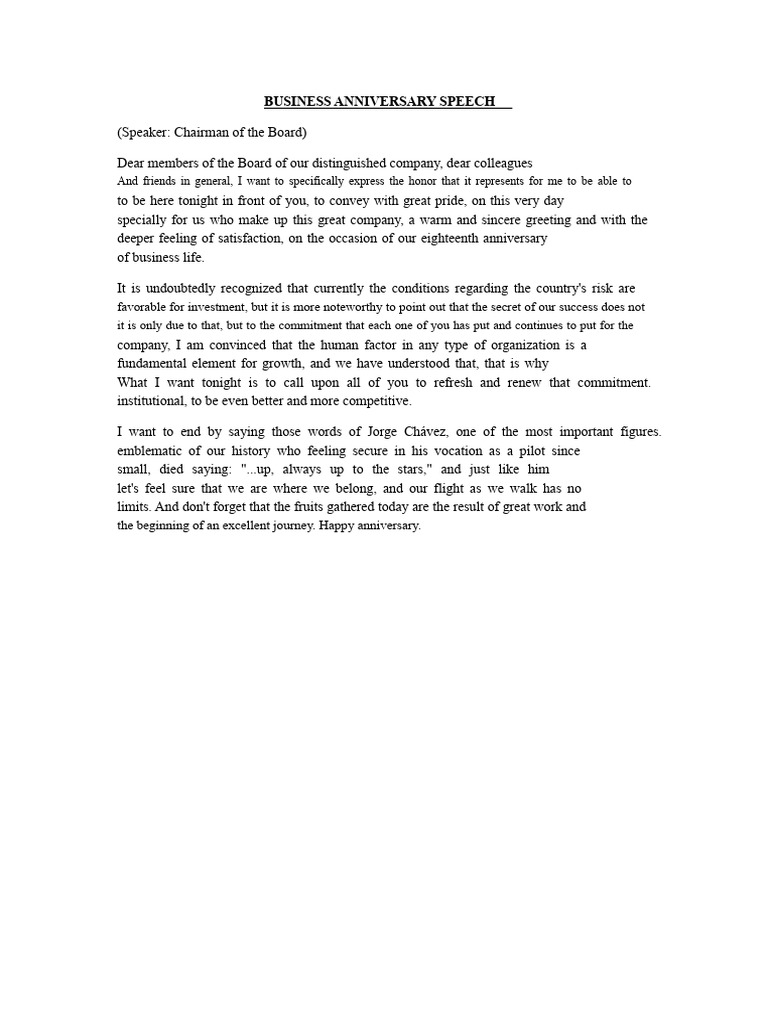 Eighteenth Anniversary Business Speech | PDF