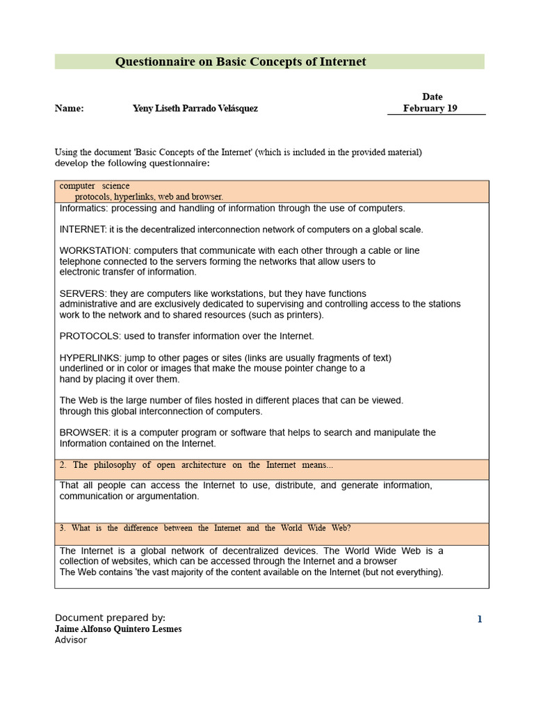 Basic Concepts of the Internet Questionnaire | PDF | World Wide Web ...