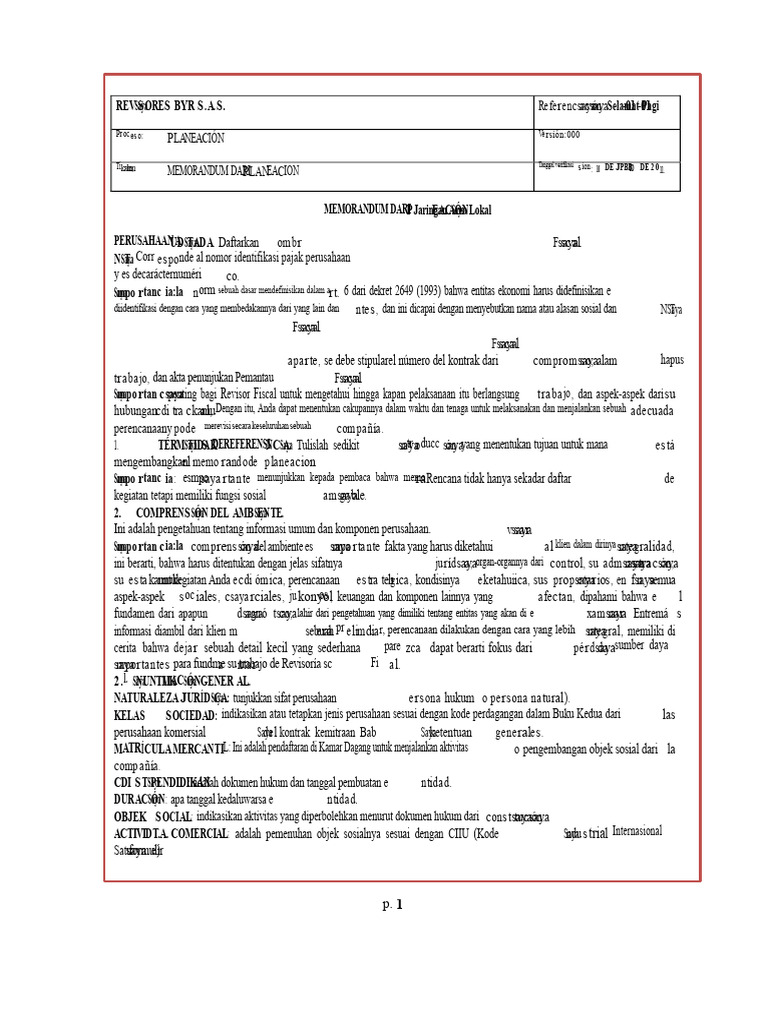 Model Memorandum Perencanaan | PDF