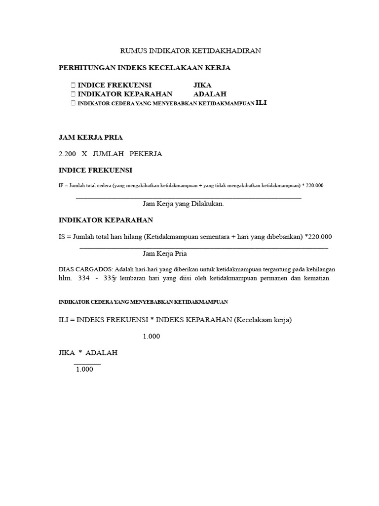 Rumus Indikator Ketidakhadiran | PDF