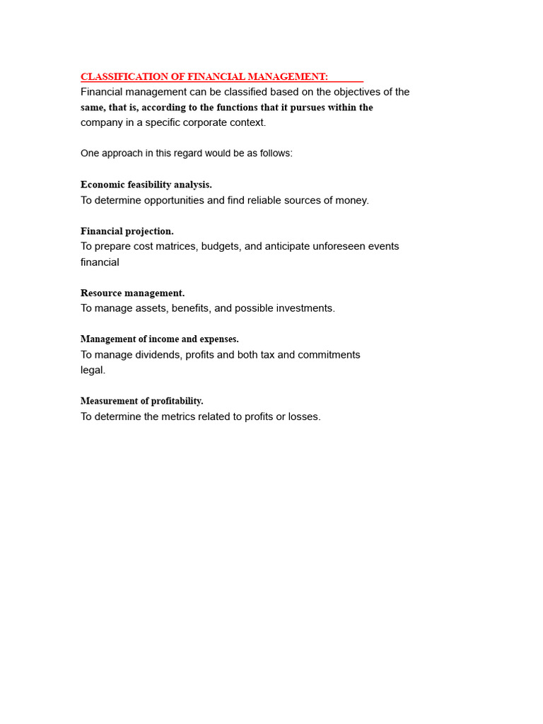 Classification of Financial Management | PDF