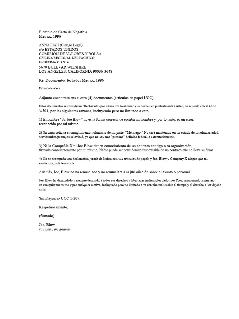 Ejemplo de Carta de Rechazo | PDF