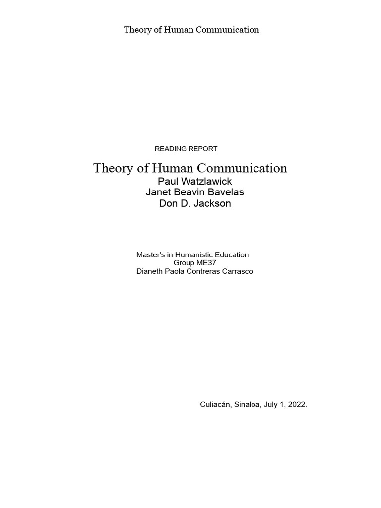 Theory of Human Communication | PDF | System | Communication