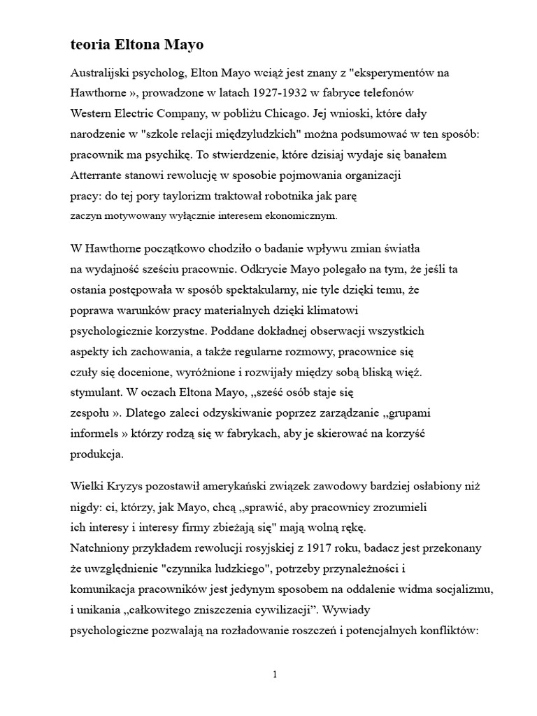 Teoria Elton Mayo | PDF