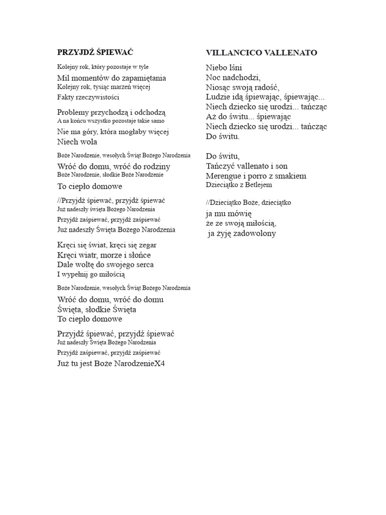 Teksty Kolęd Bożonarodzeniowych | PDF