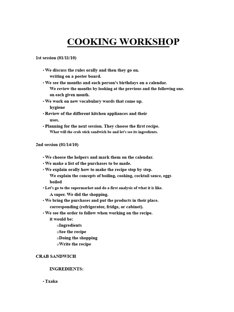 Cooking Workshop: Crab Sandwich Recipe | PDF | Cakes | Kitchen Utensil