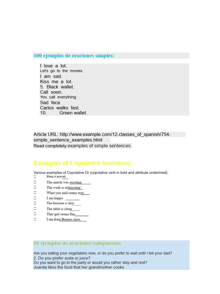 100 Examples of Simple Sentences | PDF