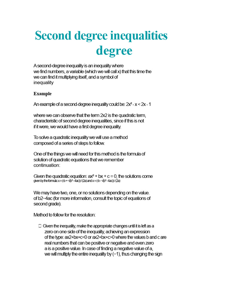 Second Degree Inequalities | PDF | Quadratic Equation | Applied Mathematics