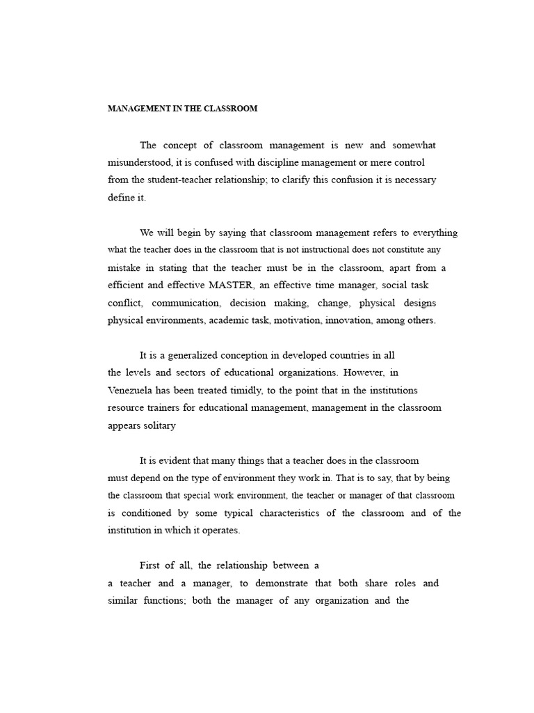 Management in the Classroom | PDF | Teachers | Classroom Management