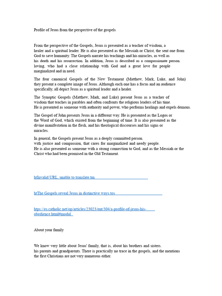 Profile of Jesus From The Perspective of The Gospels | PDF | Jesus ...
