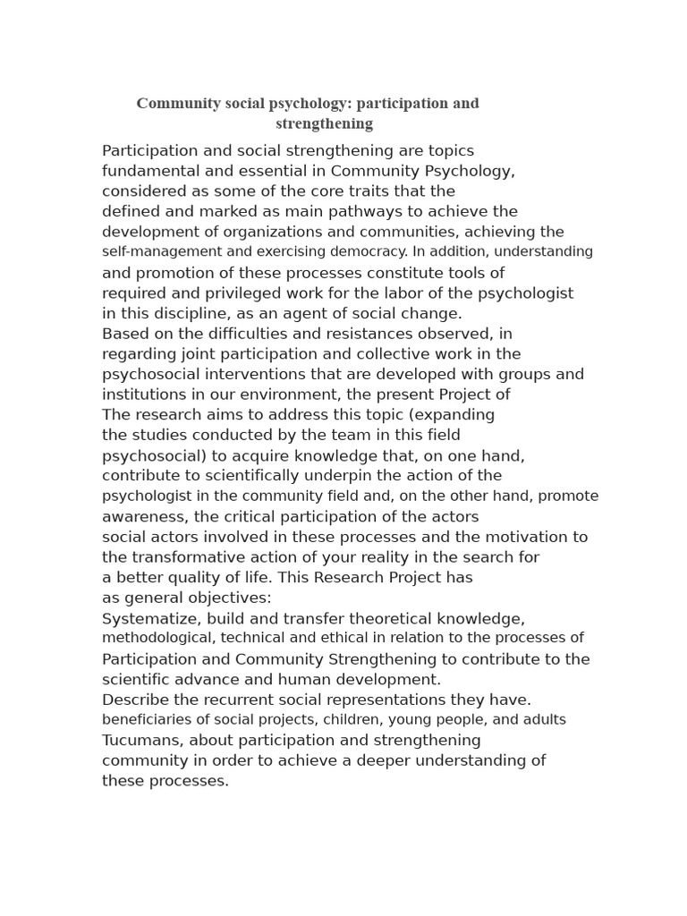 Community Social Psychology (Project) | PDF | Psychology | Social ...