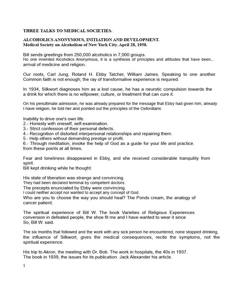 Bill W.'s Insights to Medical Societies | PDF | Alcoholics Anonymous ...