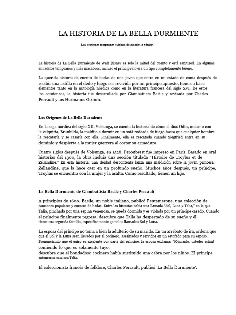 La Bella Durmiente | PDF | Bella Durmiente | Cuentos de hadas
