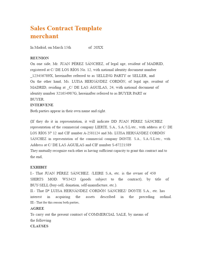 Madrid Sales Contract Template | PDF | Private Law | Business Law