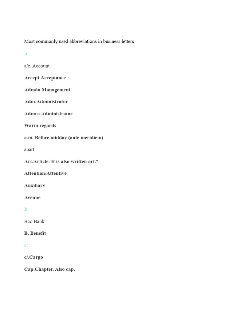 Common Business Letter Abbreviations | PDF