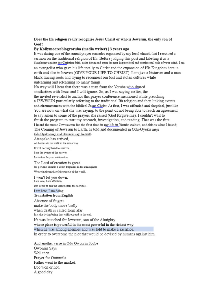 Ifa Religion and the Concept of Jewesun | PDF | Jesus