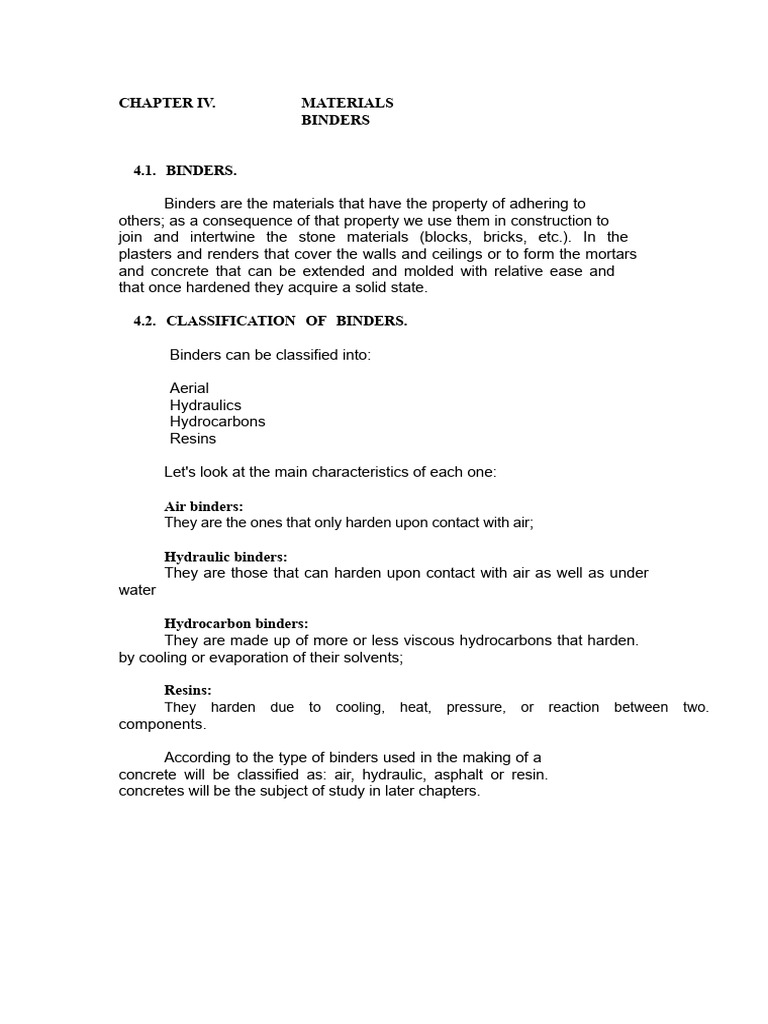 Types and Applications of Binders | PDF | Cement | Lime (Material)