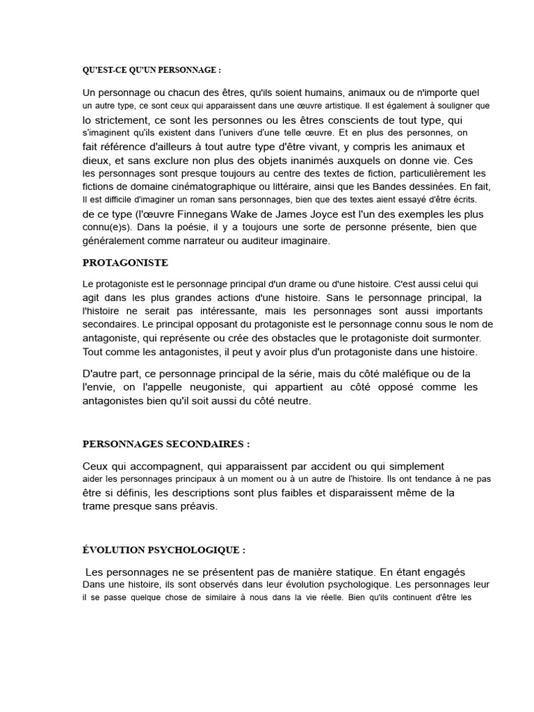 Définition et types de personnages | PDF