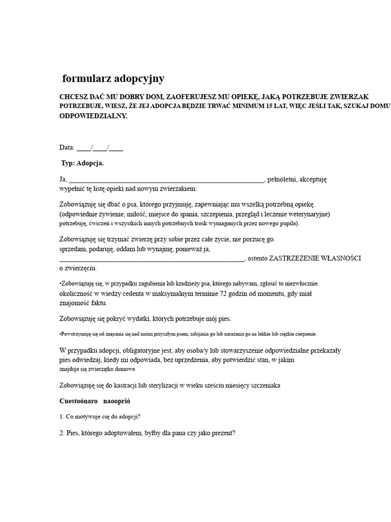 Formularz Adopcji | PDF