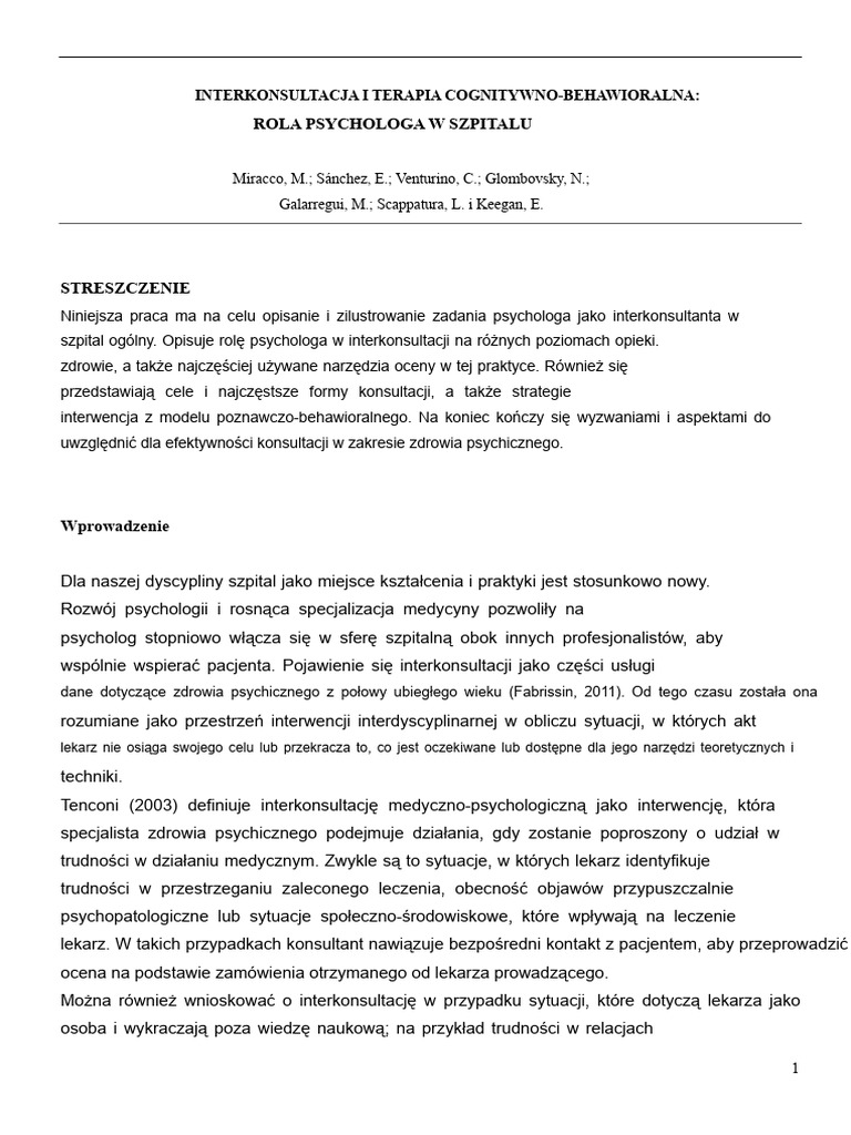 Miracco I In. (2015) - Konsultacja I Terapia Poznawczo-Behawioralna ...