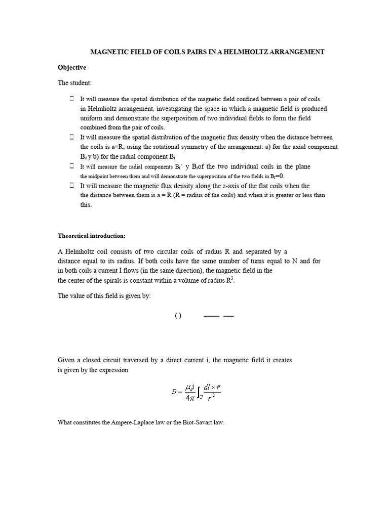 Magnetic Field of Coils Pairs in A Helmholtz Arrangement | PDF ...