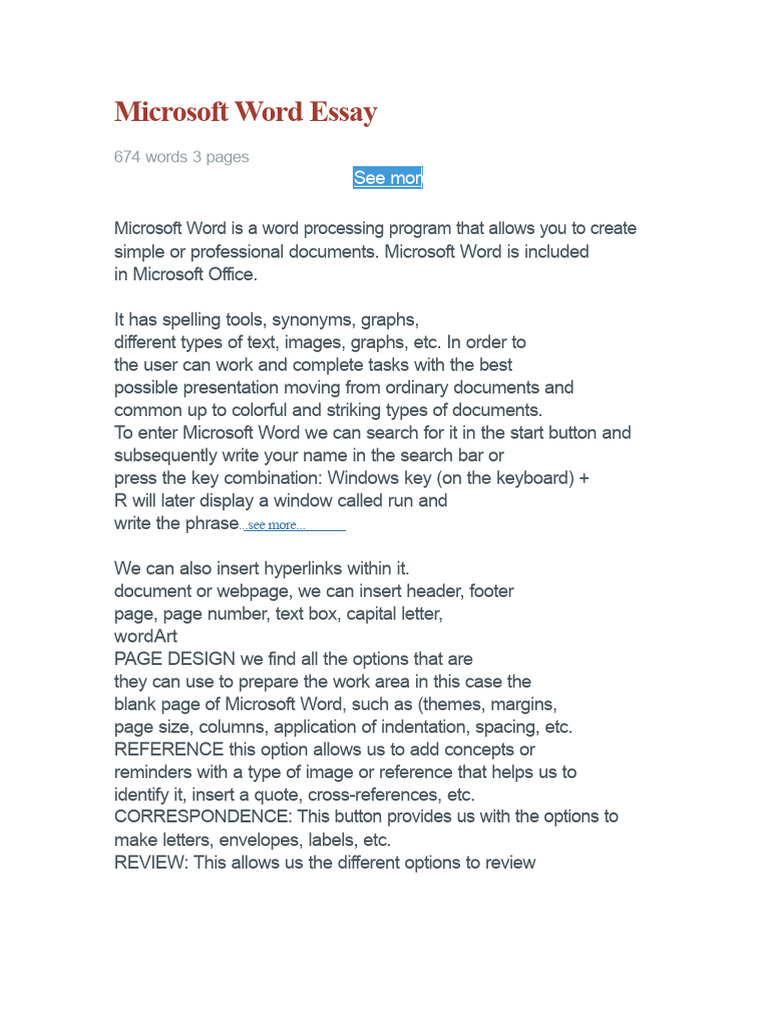 Microsoft Word Essay | PDF