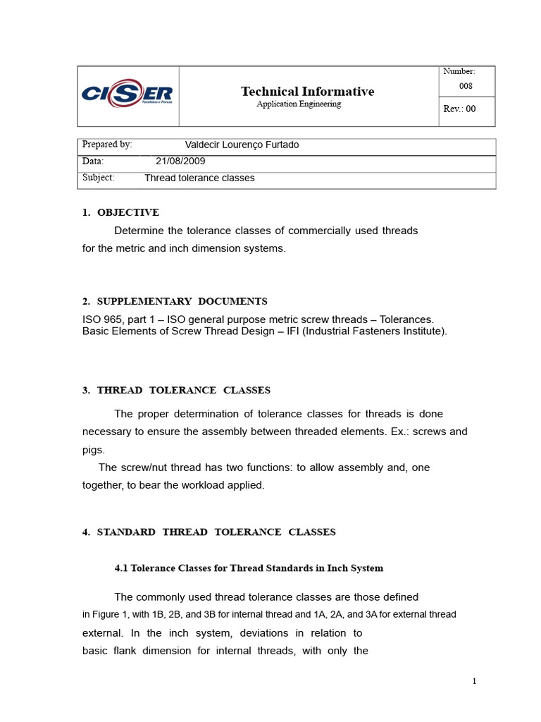 Thread Tolerance Standards Overview | PDF | Engineering Tolerance | Screw