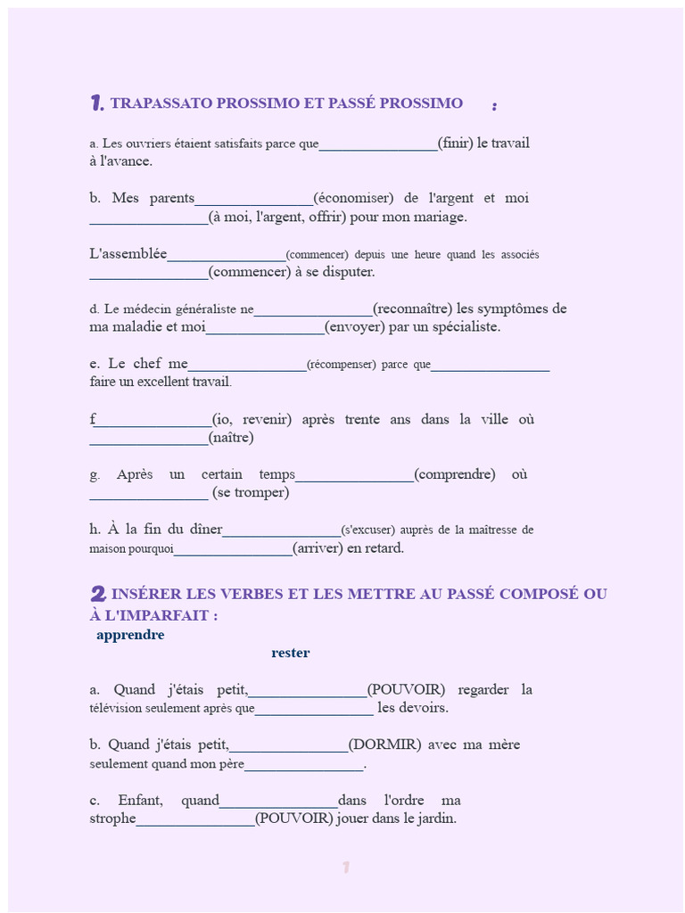 Exercices sur le plus-que-parfait | PDF