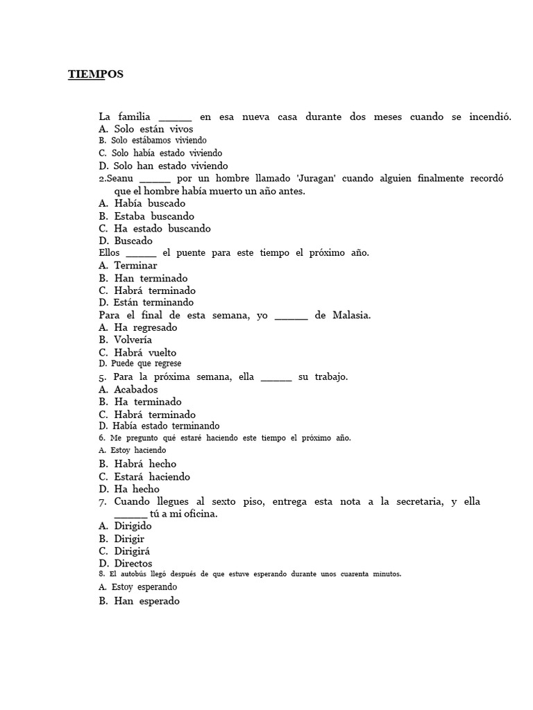 Ejercicios de Tiempos Verbales en Español | PDF