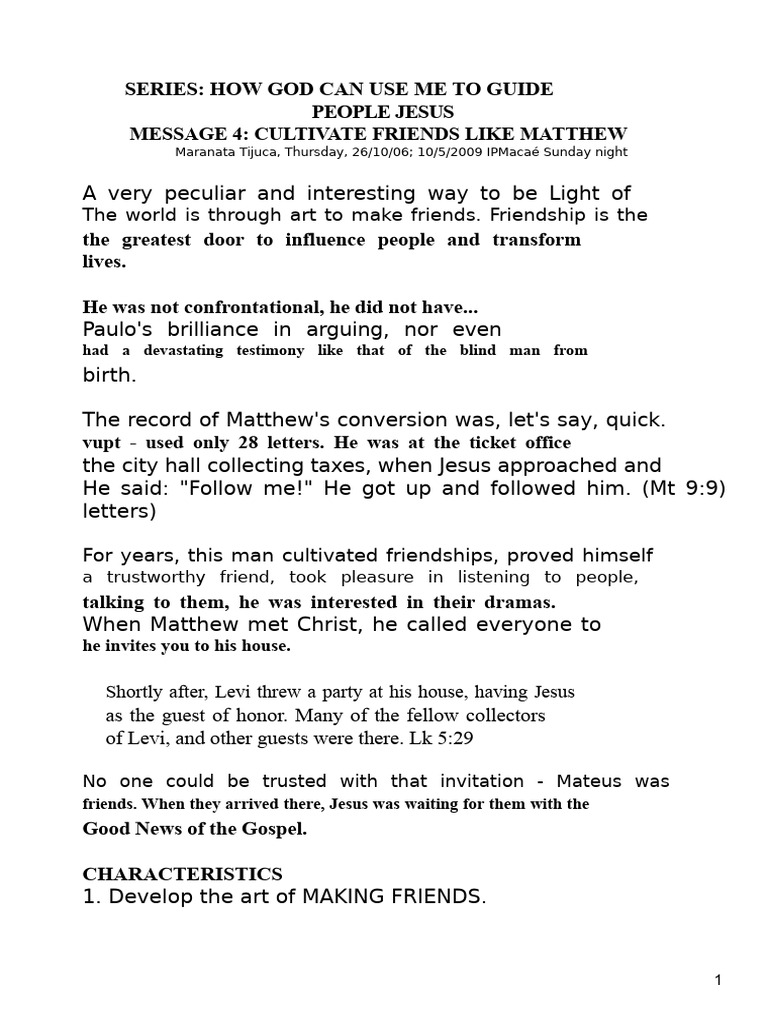 The Power of Friendship | PDF | Jesus | Evangelism