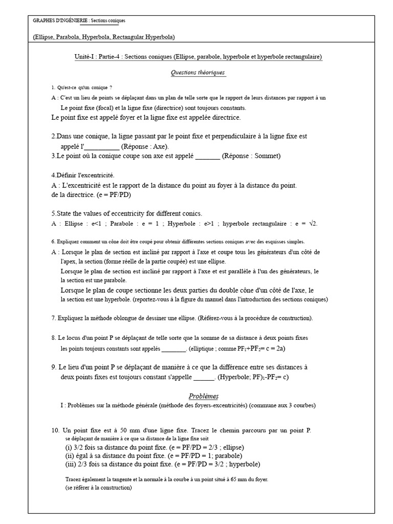 Courbes Coniques - Ellipse, Hyperbole, Parabole PDF | PDF | Ellipse ...