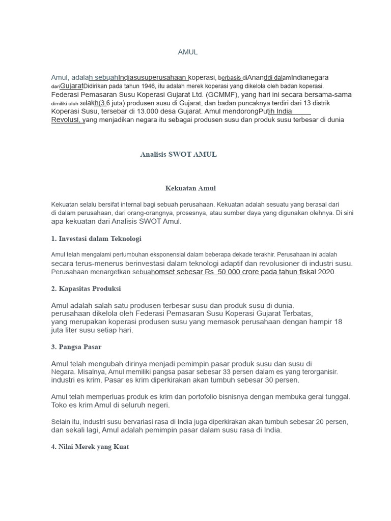 Analisis SWOT AMUL | PDF