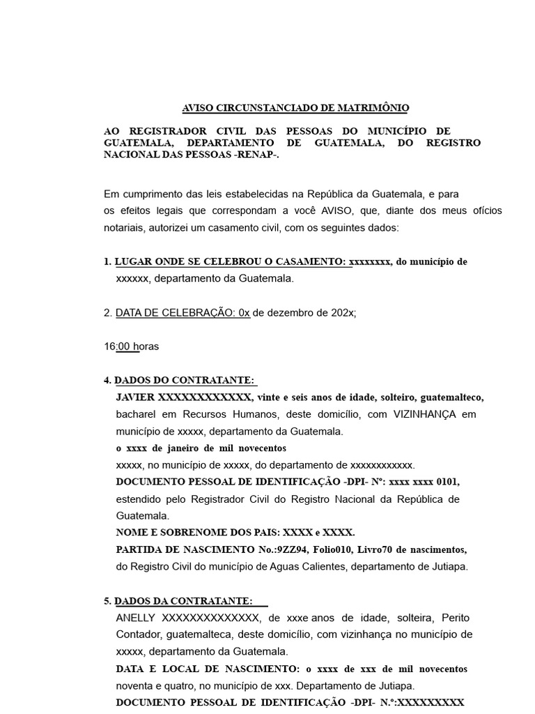 Aviso Circunstanciado Casamento Renap | PDF