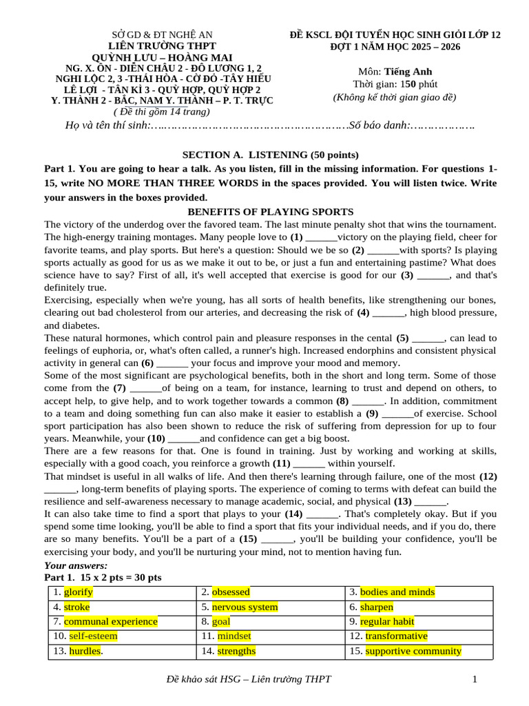 De HSG 12 - 2025 - Key Chi Tiêt | PDF