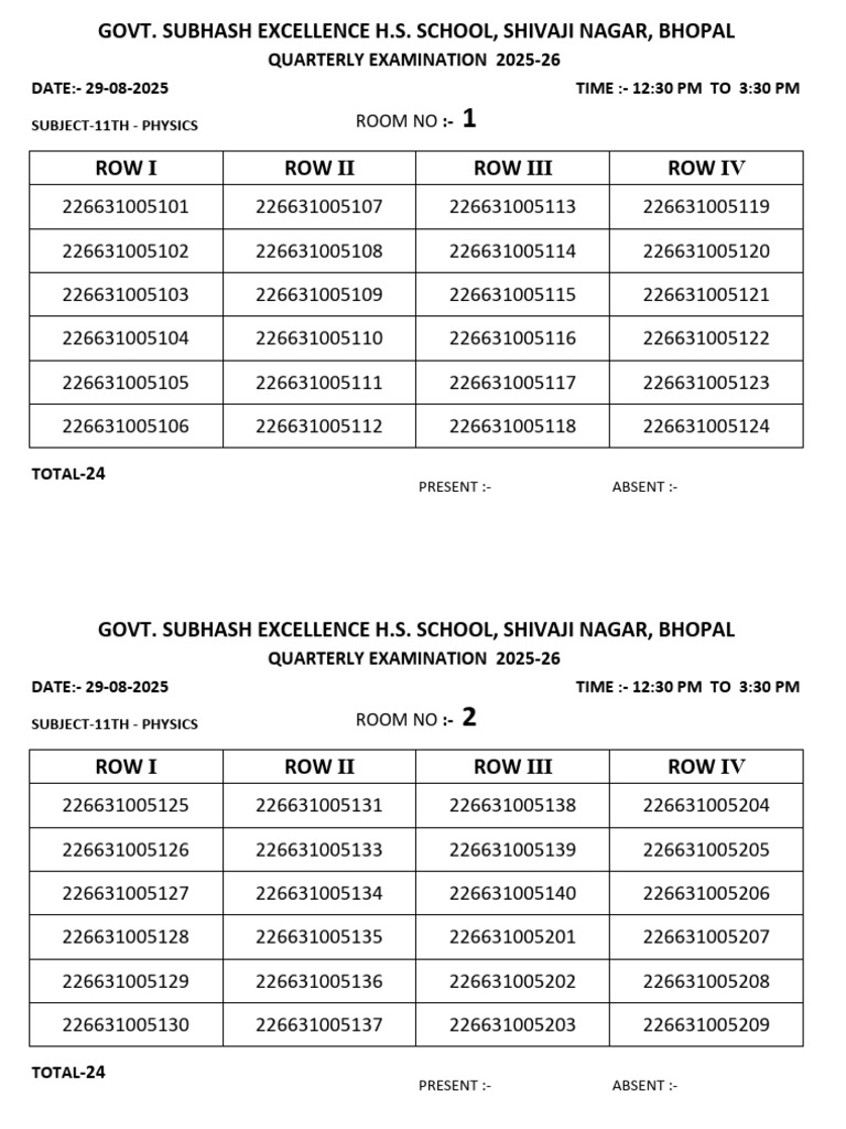 29.8.2025 9th & 11th Seating Plan Room Wise | PDF