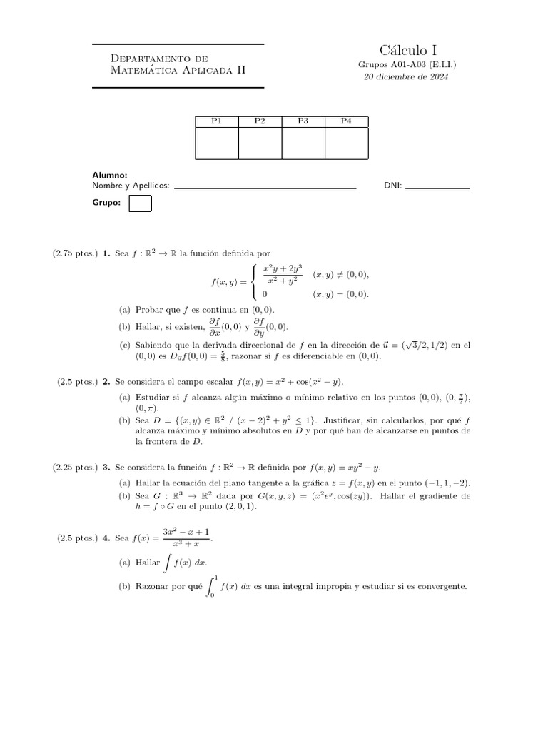 C Alculo I: Departamento de Matem Atica Aplicada II | PDF | Análisis matemático | Matemáticas ...