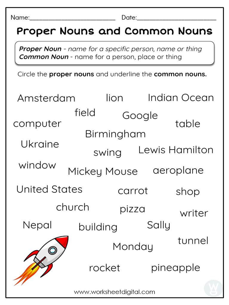 Proper Nouns and Common Noun WORKSHEET | PDF