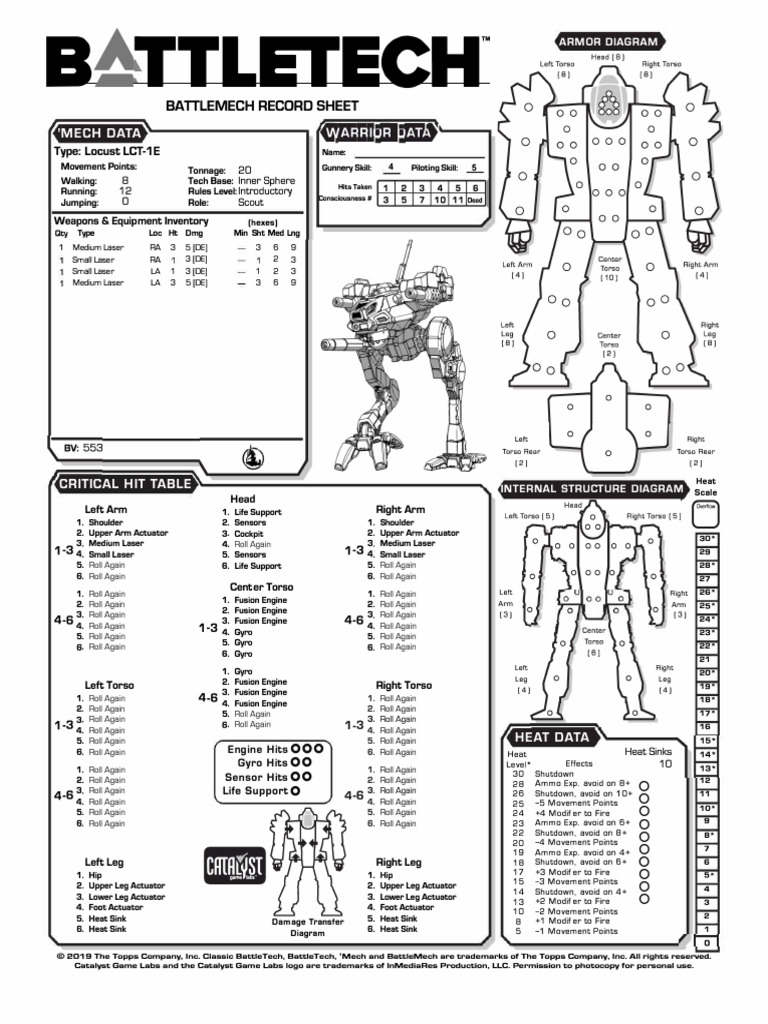 Sheets 1 | PDF | Battle Tech