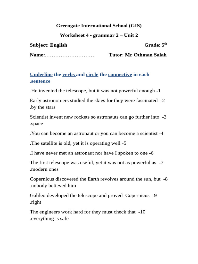 Grammar Worksheet for 5th Grade English | PDF | Moon Landing | Spacecraft