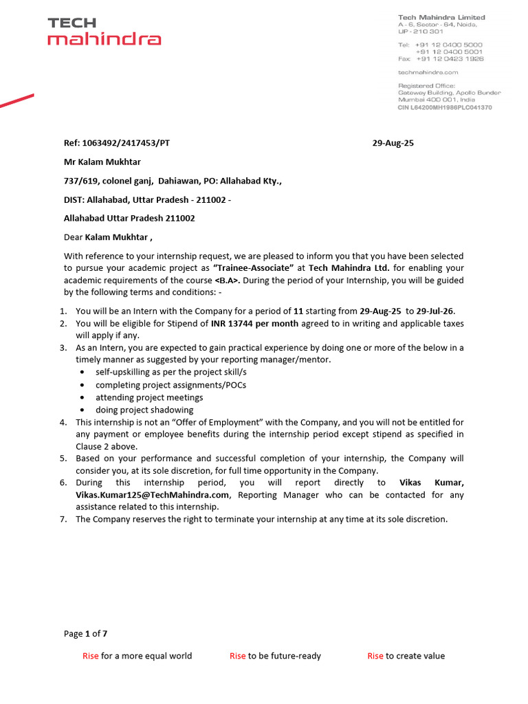 Apprentice - Letter Kalam Mukhtar 2417453 | PDF | Discovery (Law ...