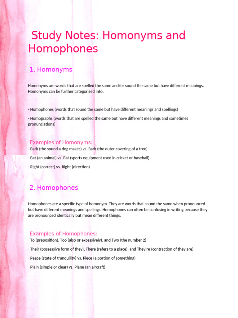 Homonyms and Homophones | PDF