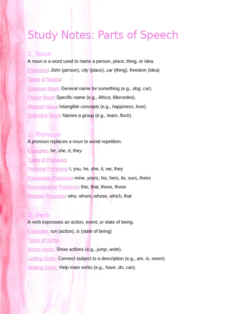 Essential Study Guide: Parts of Speech | PDF